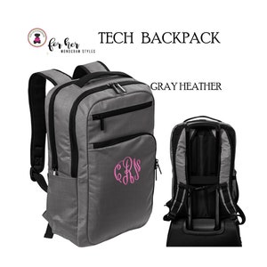 Laptop/tech Backpack W Monogram FOR Her-gray Heather.free Ship.travel ...