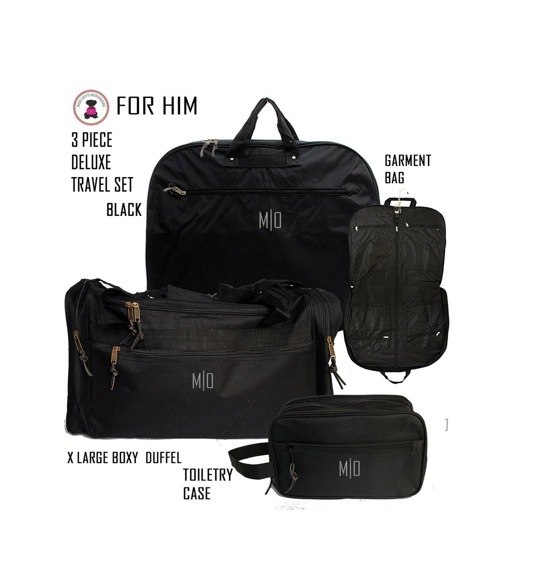 3 Piece Deluxe Travel Set-black-for HIM With Monogram-free Ship/men ...
