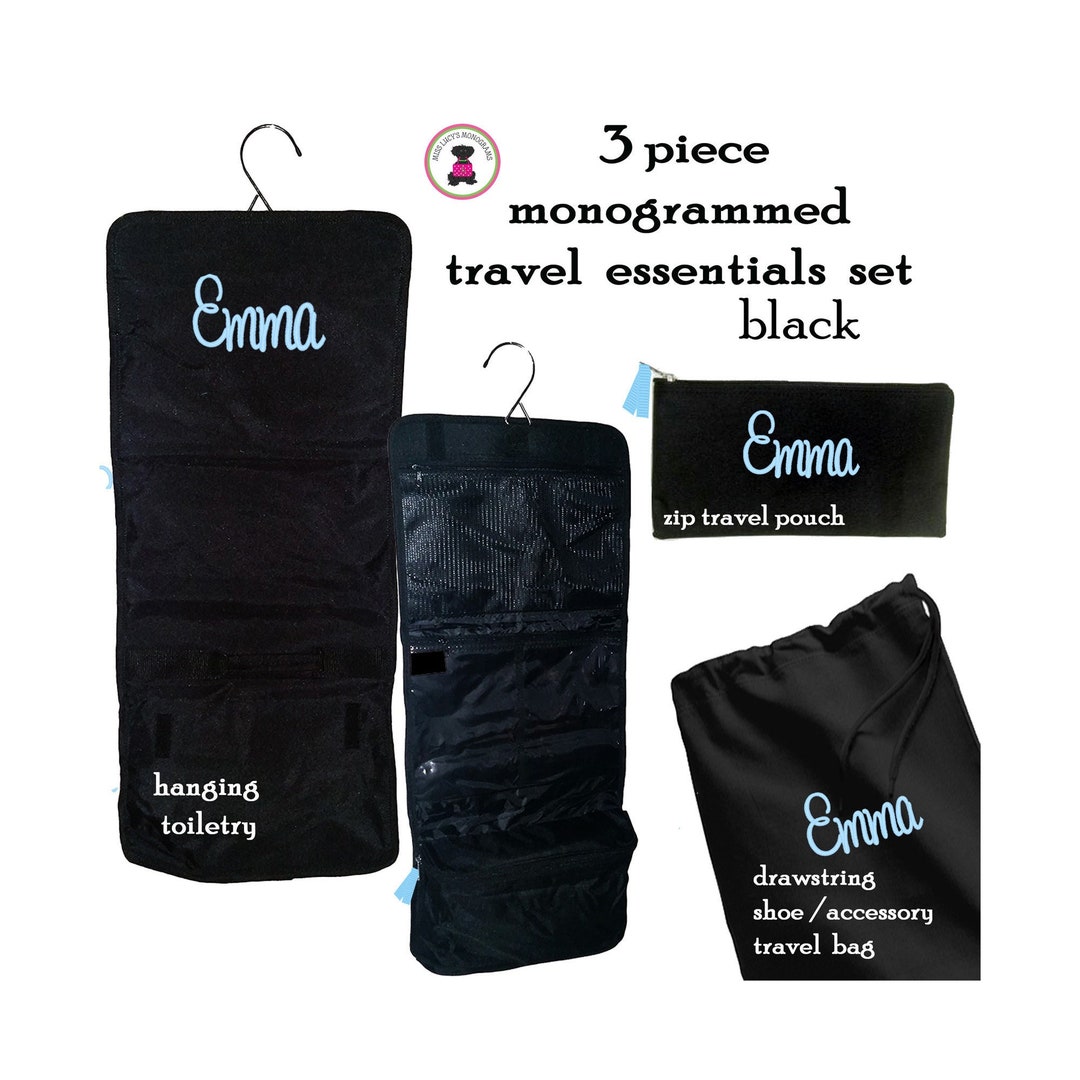 3 Piece Travel Essentials Set W Monogram/shoebag-for Her-black-free ...