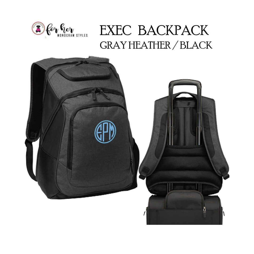 Exec Laptop Backpack FOR HER With Monogram-gray Heather/black-free Ship ...