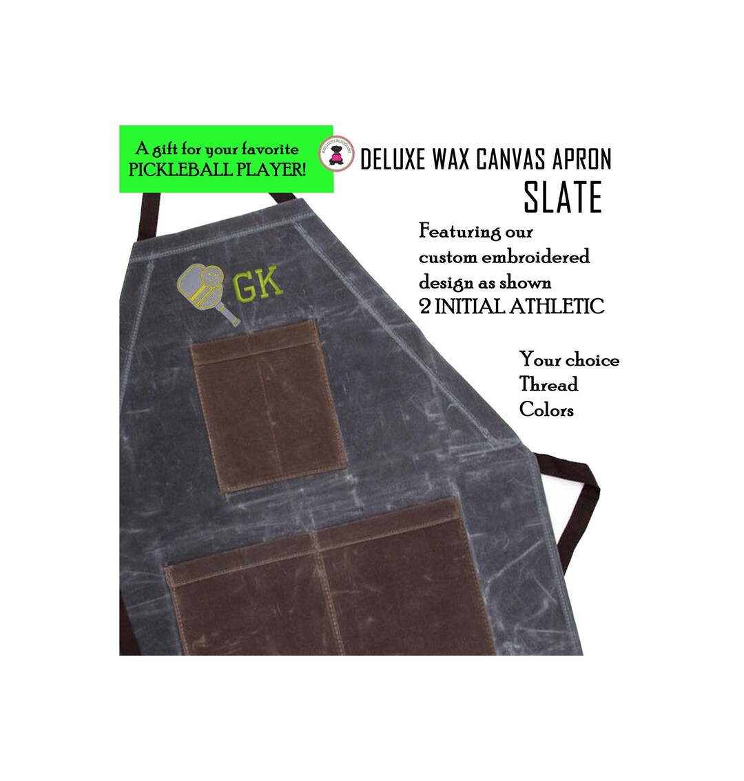 Pickleball Custom Design FOR HIM Deluxe Waxed Canvas Apron-2 Initial ...