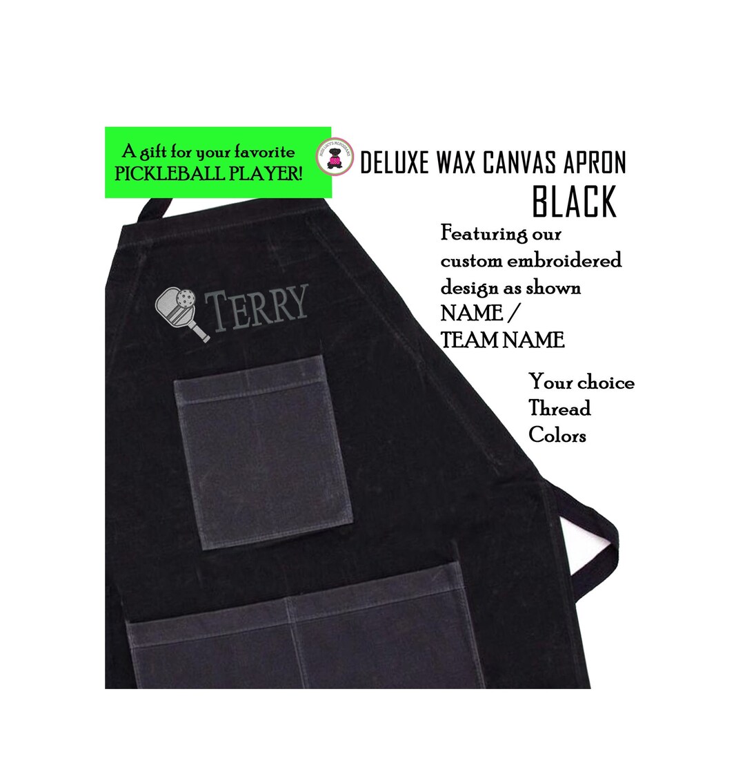 Pickleball Custom Design FOR HIM Deluxe Waxed Canvas Apron-name-black ...