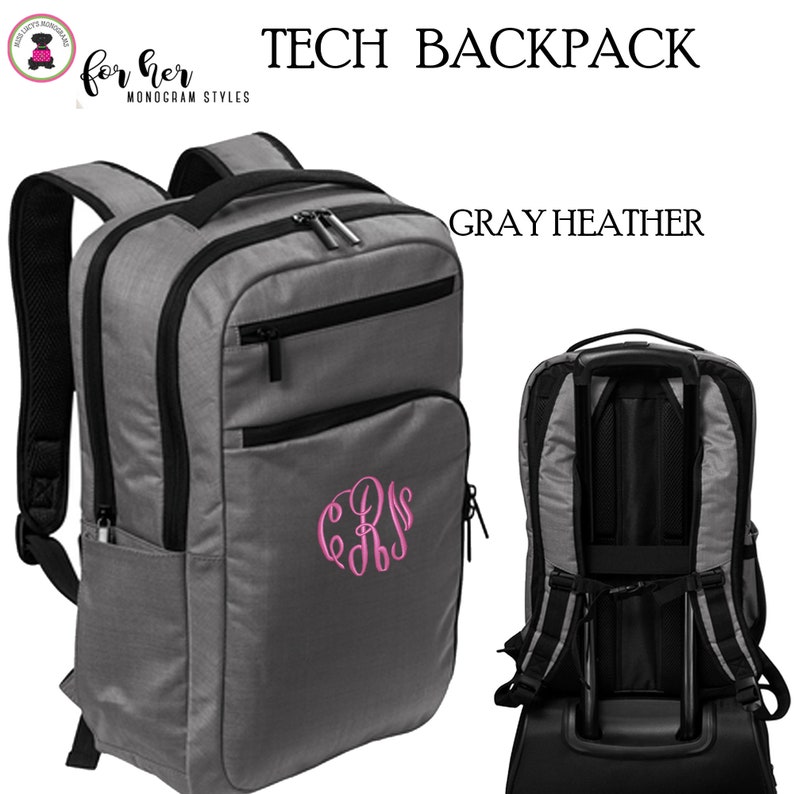 Laptop/tech Backpack W Monogram FOR Her-gray Heather.free - Etsy