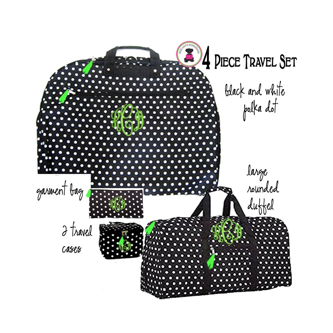 Travel Set-4 Piece Deluxe W FOR HER Monogram-black & White Polka Dot ...