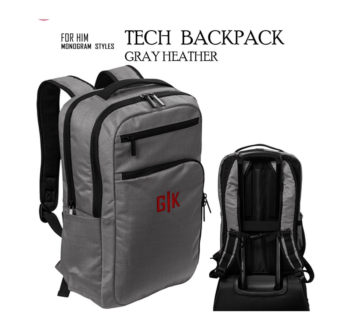 Tech/laptop Backpack With Monogram FOR Him-gray Heather Gray-free Ship ...