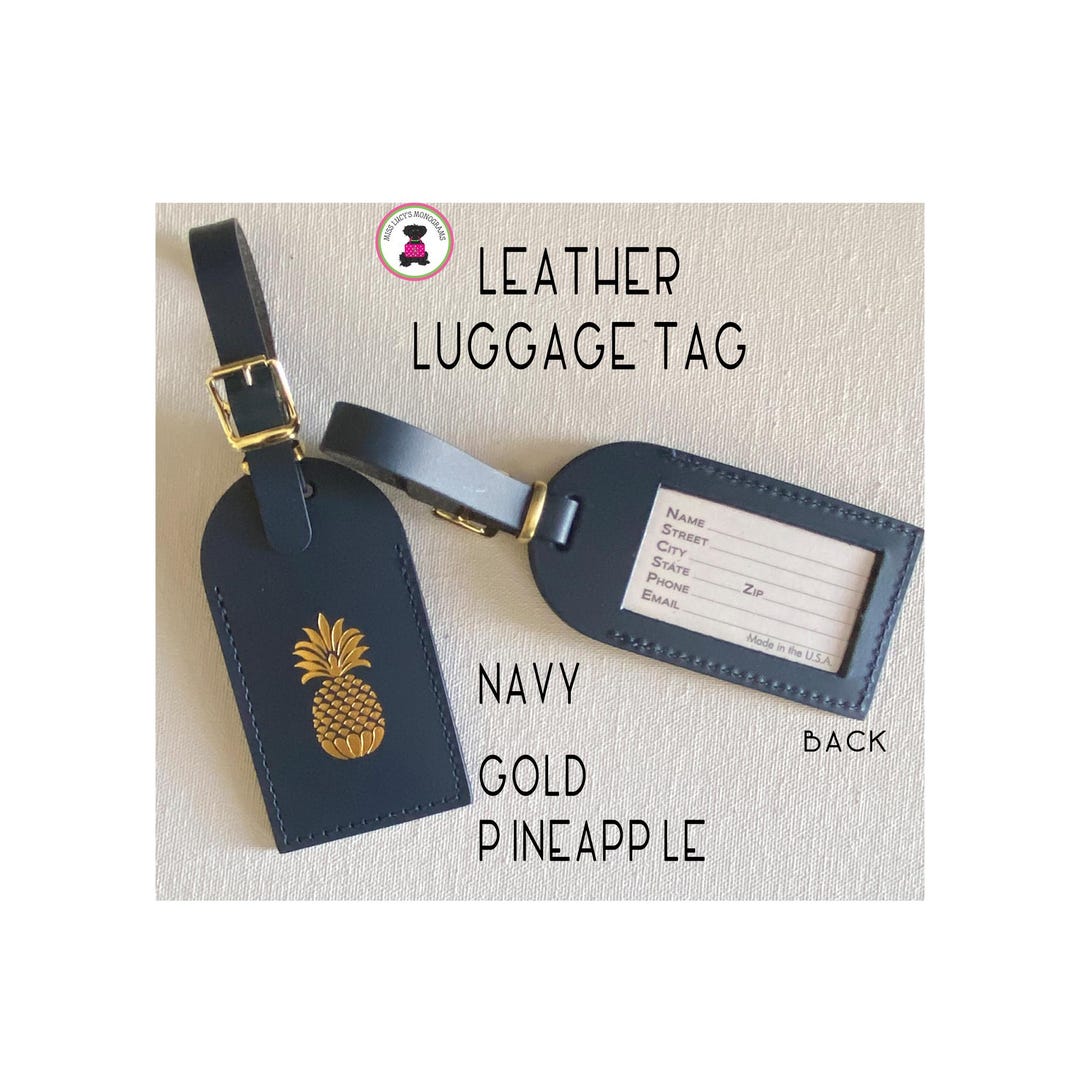 Leather Luggage Tag-navy With Gold Palm Beach Pineapple-free Ship.bag ...