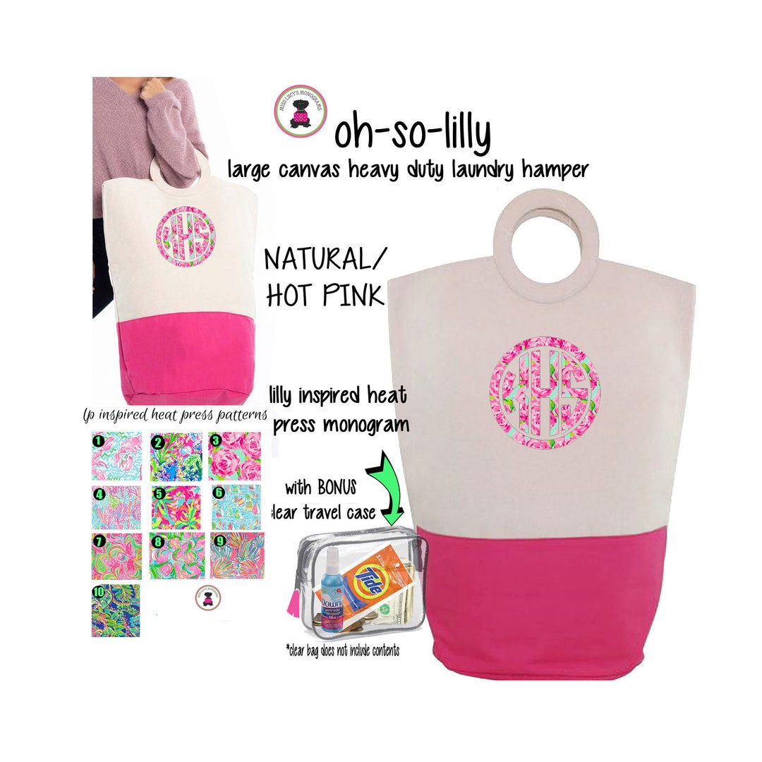 Lilly Inspired Personalized Laundry Hamper/tote-natural/hot Pink-free ...