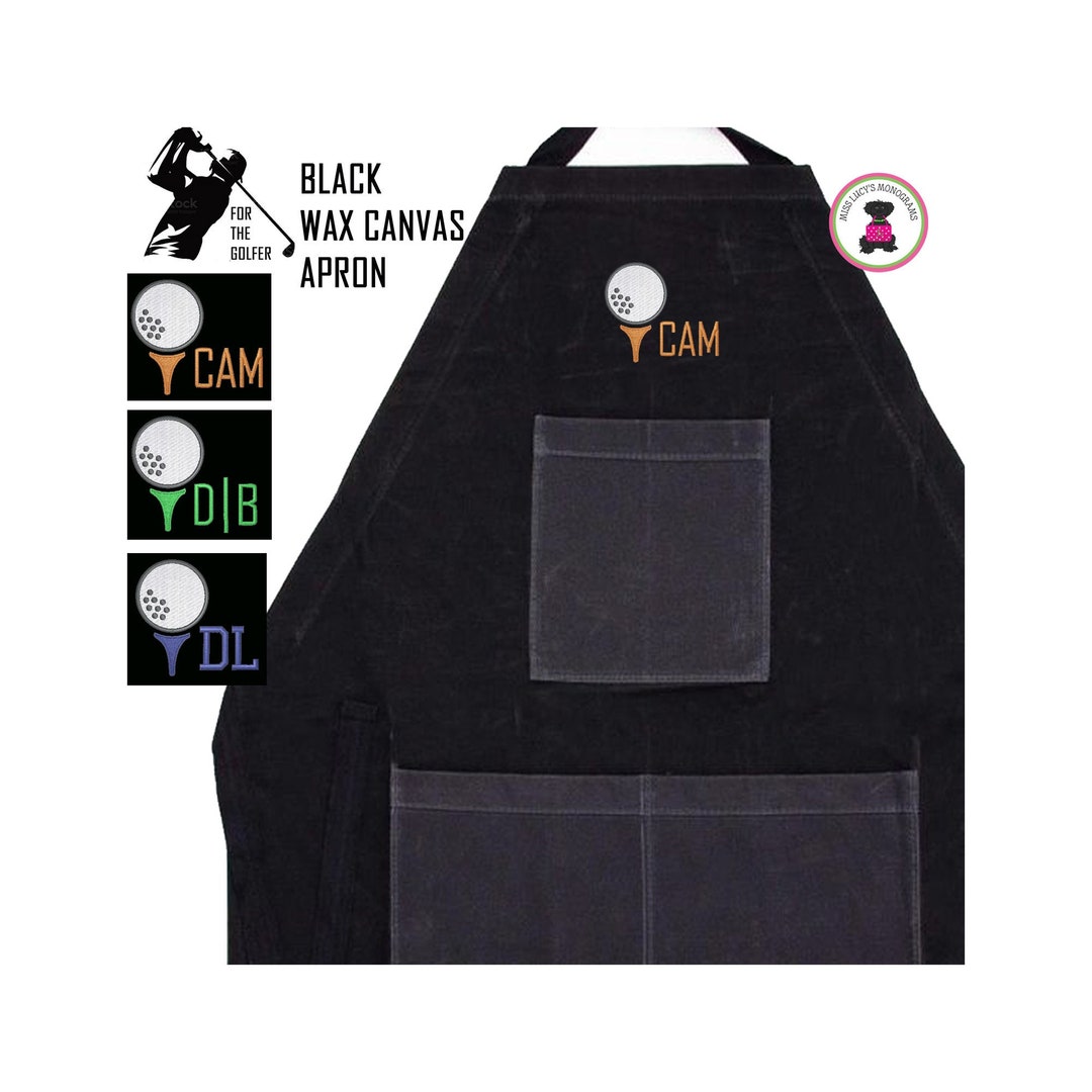 For the Golfer Monogrammed Waxed Canvas Apron With Golf Design1-black ...