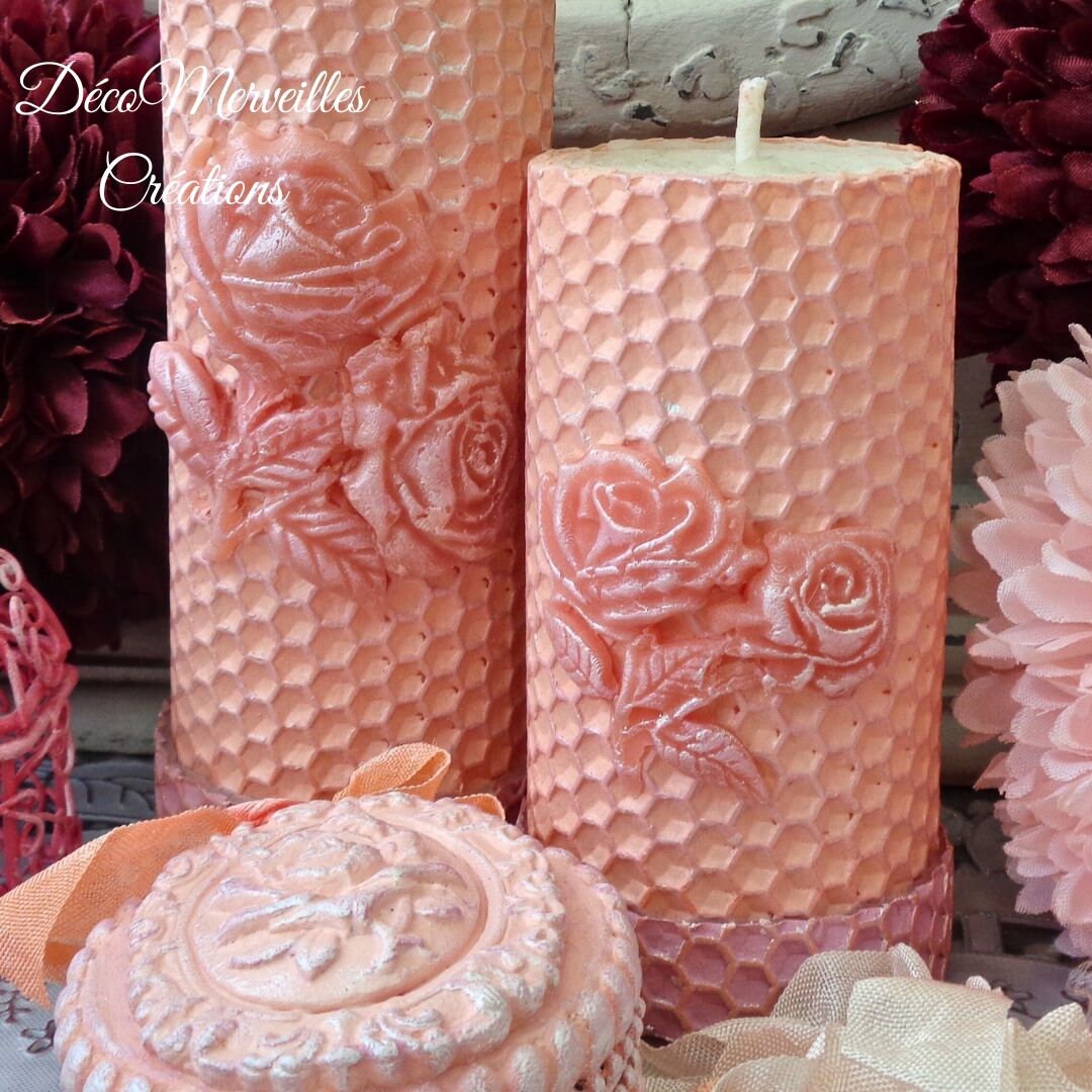 Pillar Candles in Embossed Beeswax Leaves, Natural Candles, Artisanal ...