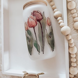 Spring Floral Cup, Watercolor Tulips, Spring Flowers, Iced Coffee Cup ...