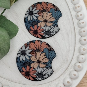 Retro Blue Floral Car Coasters: Add a Dash of Charm to Your Ride! - Etsy