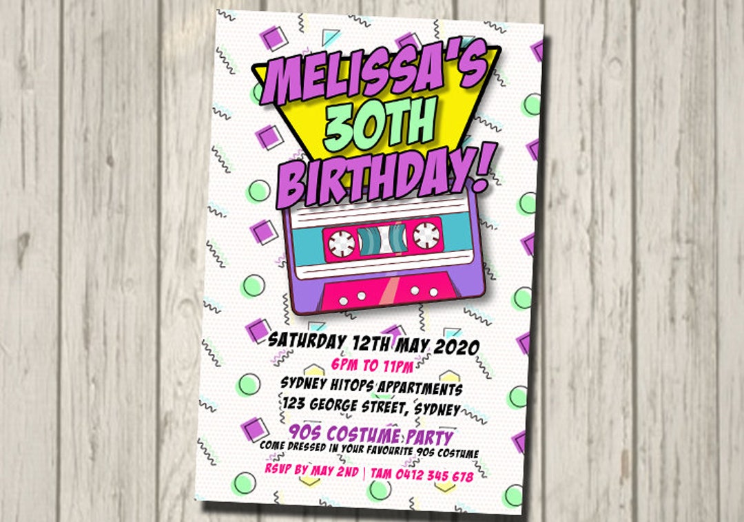 90s Totally 90s Invitation Retro Party Birthday Invite Personalised 90s ...