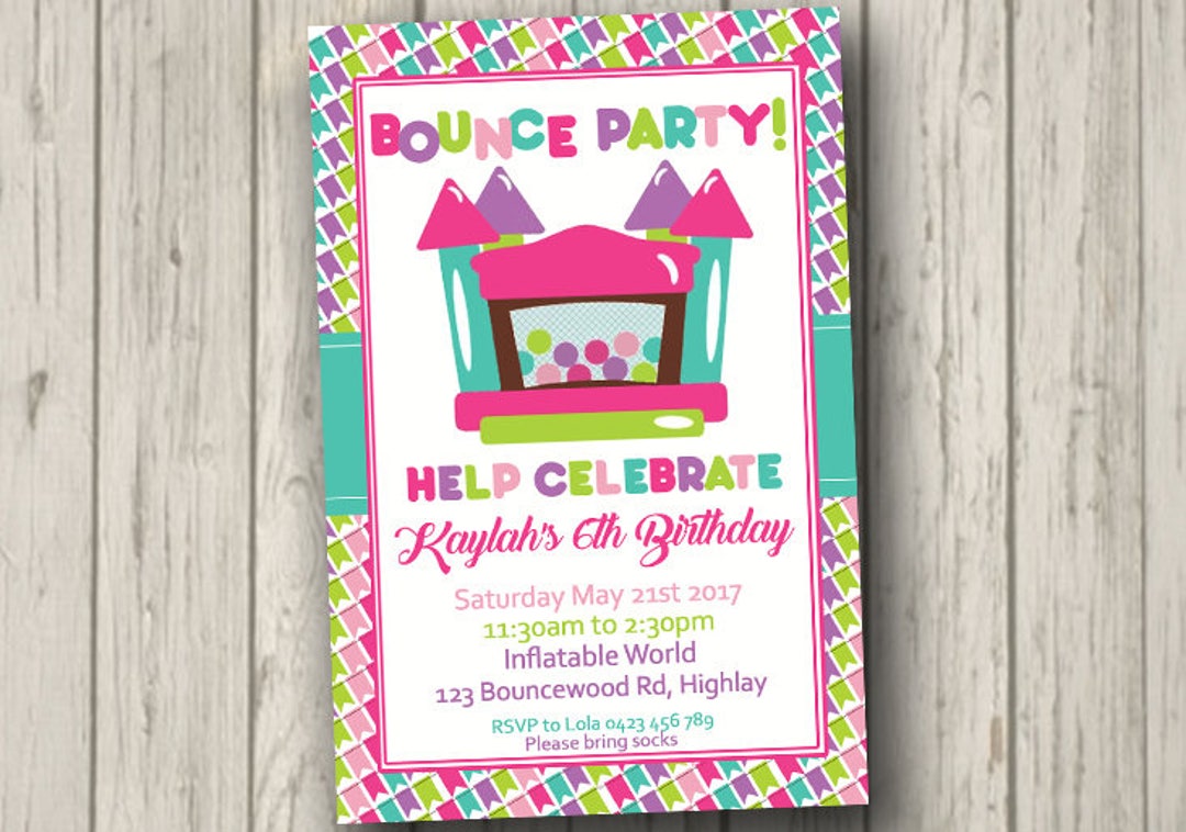 Bounce Party Invitation Bounce Castle Inflatable Party Birthday Invite ...