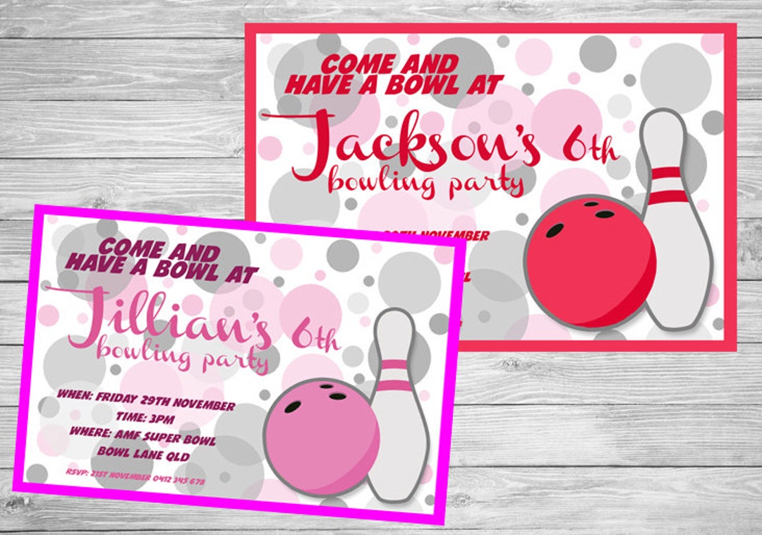 BOWLING Invitation 10 PIN Party Birthday Invite Personalised Boys or ...