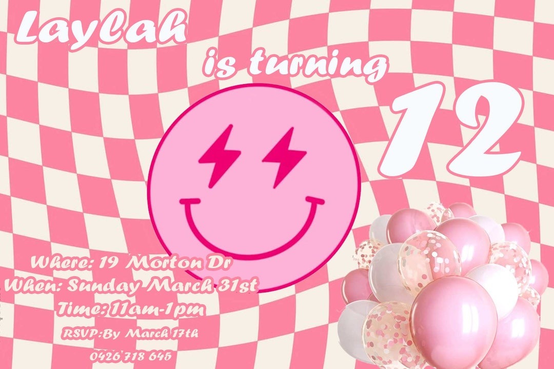Smiley Face Pink Invitation Smiley Face Pink Party Birthday Invite ...