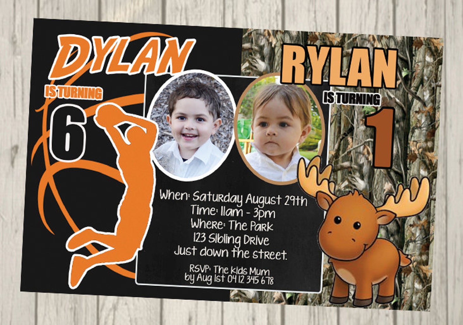 Brother Sister SIBLING JOINT TWINS Invitation Your Themes! Party ...