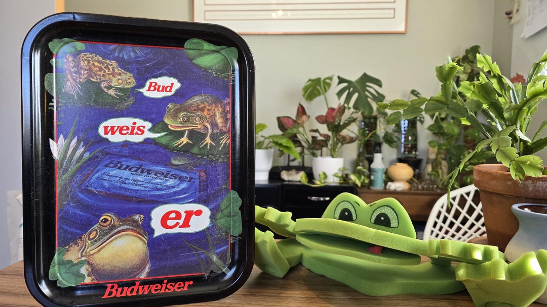 Vintage 1996 Budweiser Frogs Advertising Tin Tray & Foam Hat *as Is* - Etsy