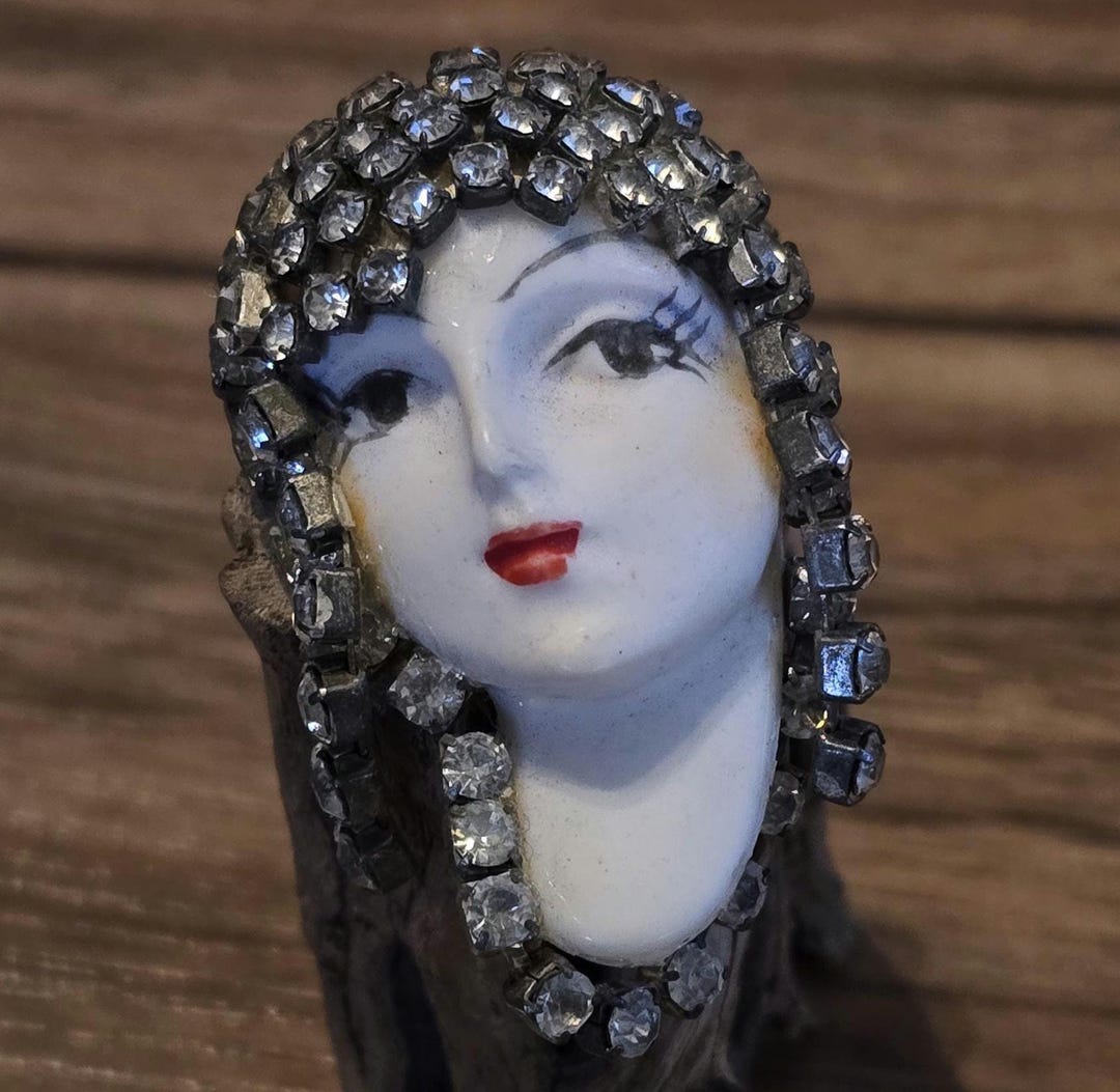 Vintage Porcelain Flapper Head Brooch Pin 80s Art Deco - Etsy