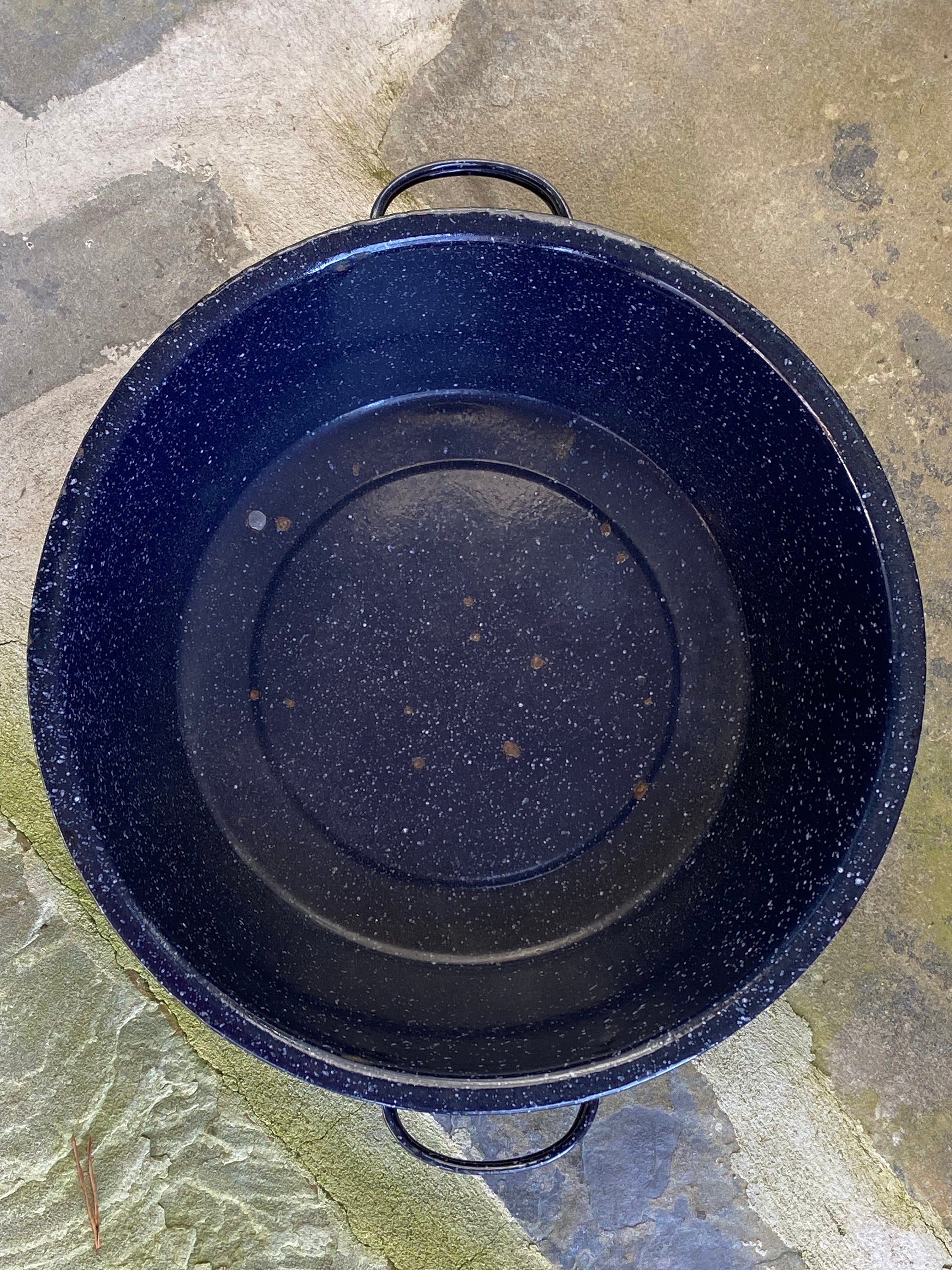 Vintage Navy Blue Spatterware Enamelware Bowl Pan With Handles, Vintage ...