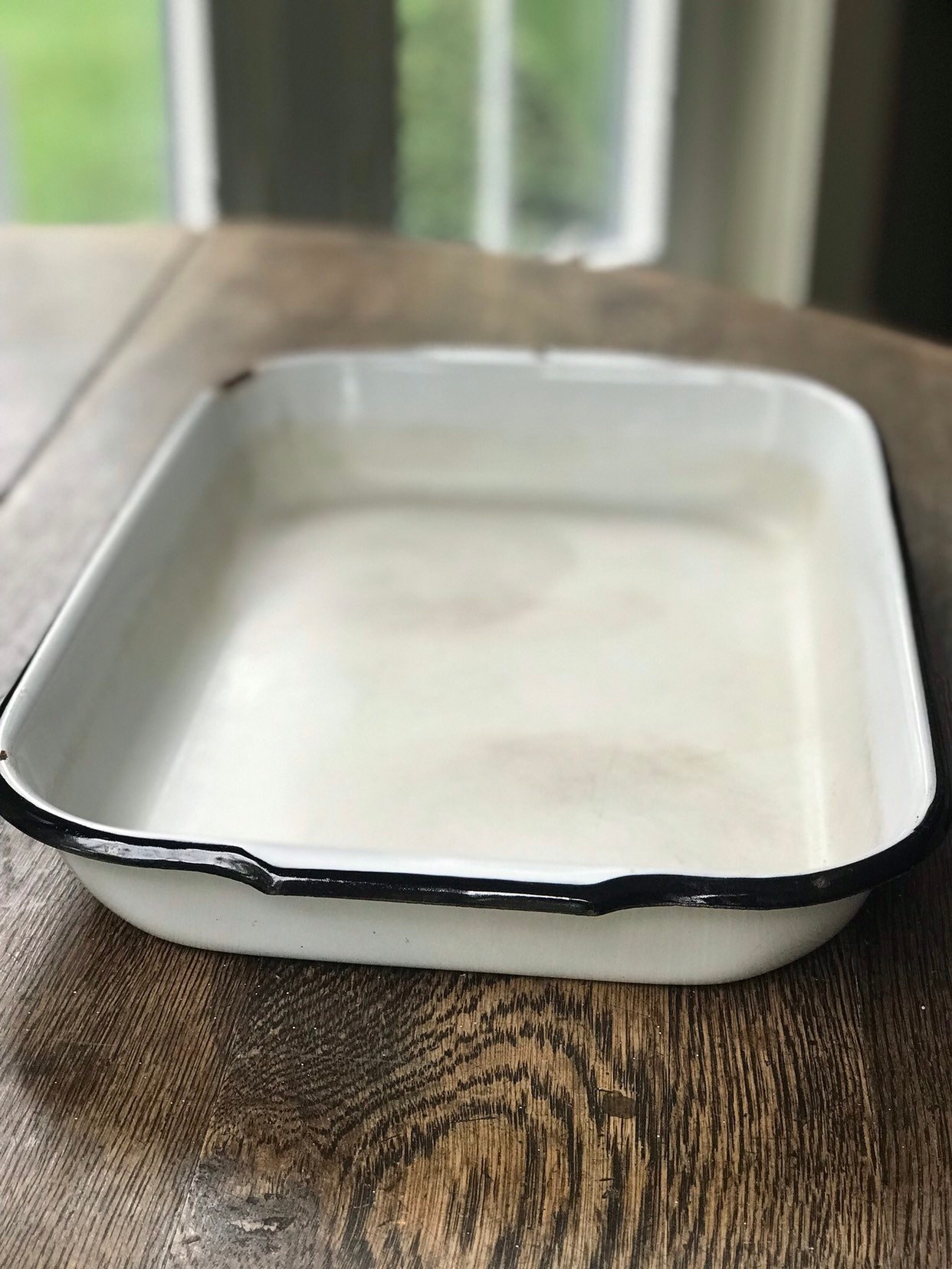 Vintage Retro Rectangular White Porcelain Enamelware Pan with | Etsy