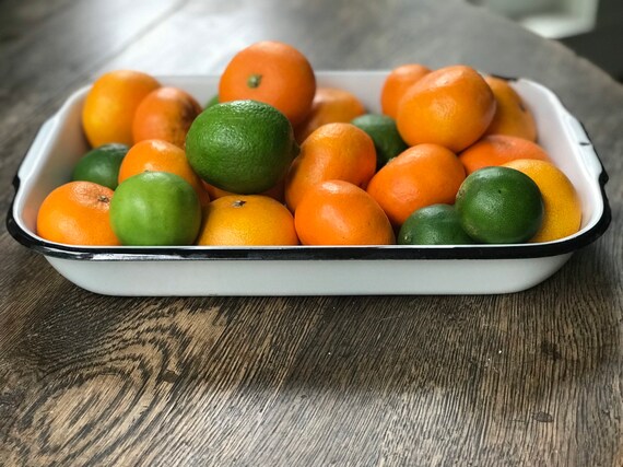 Vintage Retro Rectangular White Porcelain Enamelware Pan with | Etsy