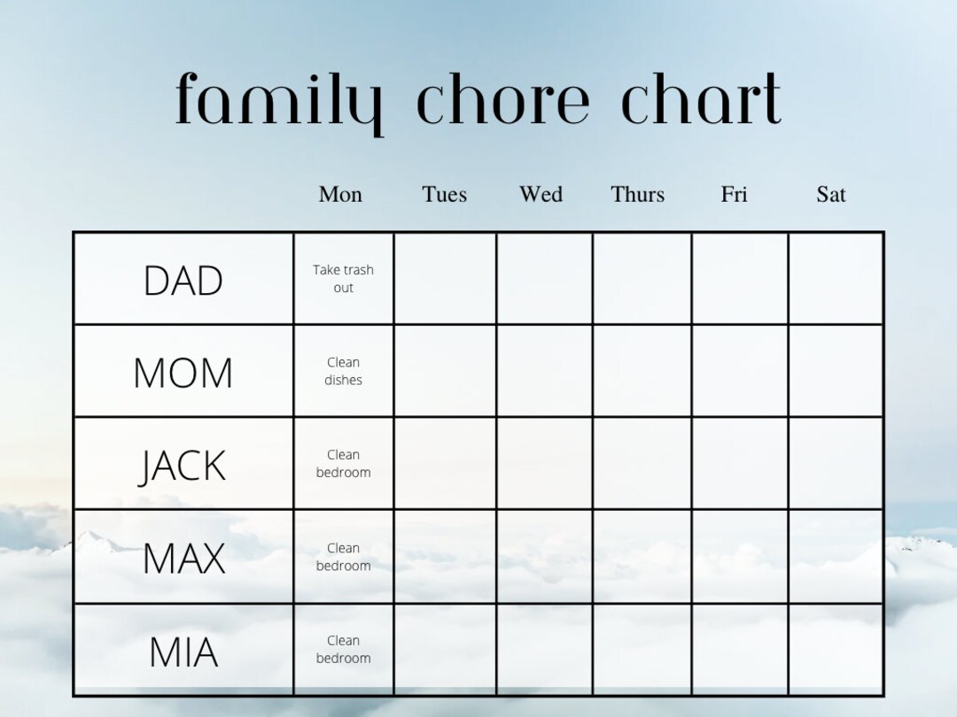Family Chore Chart Printable - Etsy