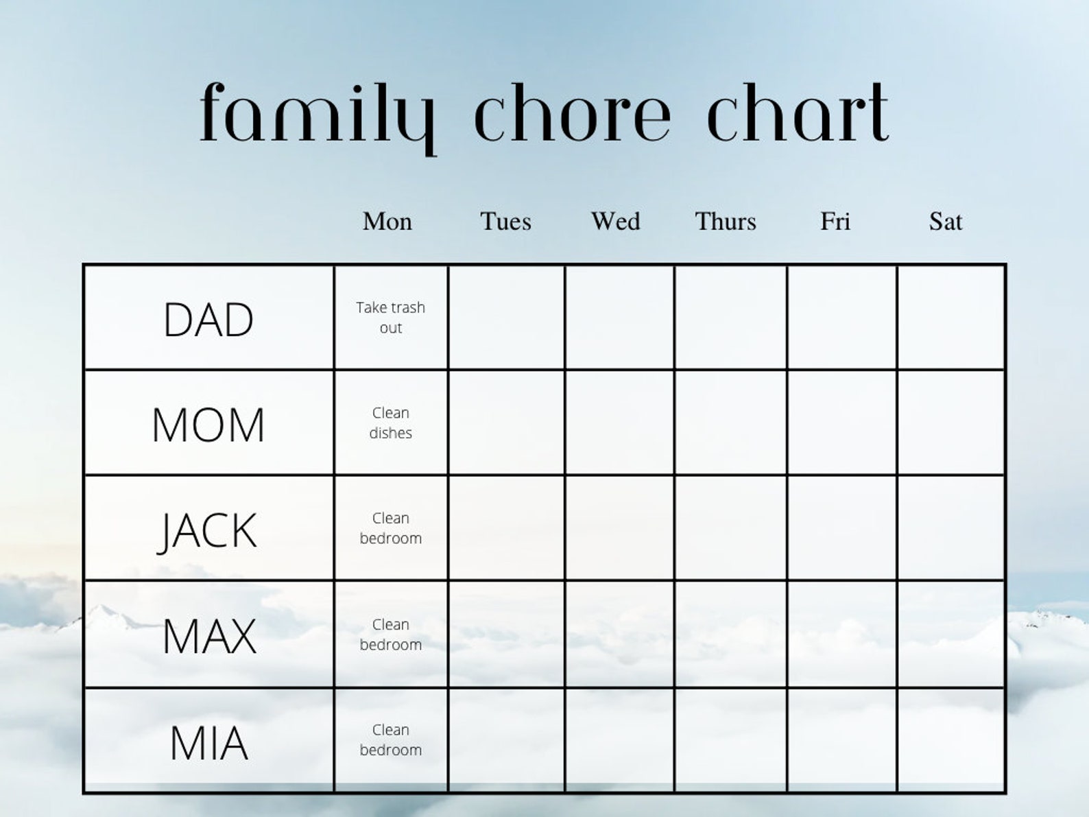Family Chore Chart Printable - Etsy