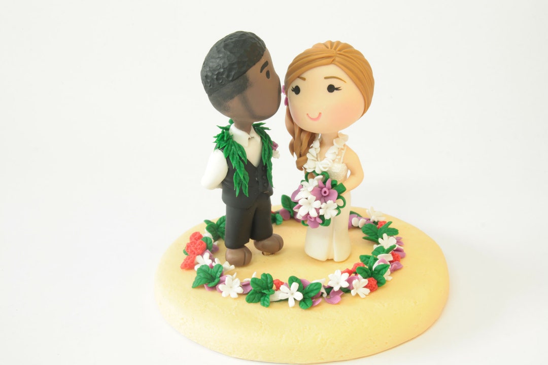 Chibi Wedding Cake Topper Hawaiian Theme Anime Couple Bride and Groom ...
