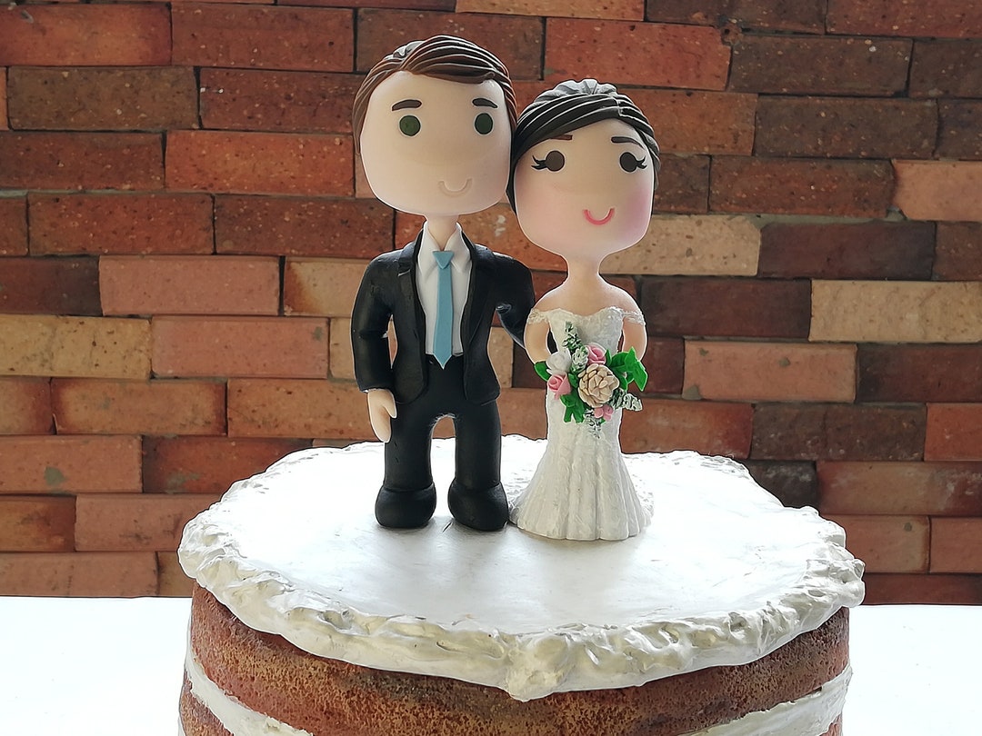 Chibi Wedding Cake Topper Anime Couple Bride and Groom With Blue Tie ...