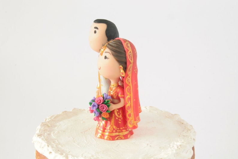 Indian wedding Chibi Wedding Cake Topper Anime Couple Bride | Etsy