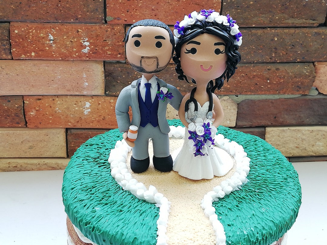 Beach Wedding Hawaiian Theme Chibi Wedding Cake Topper Anime Couple ...