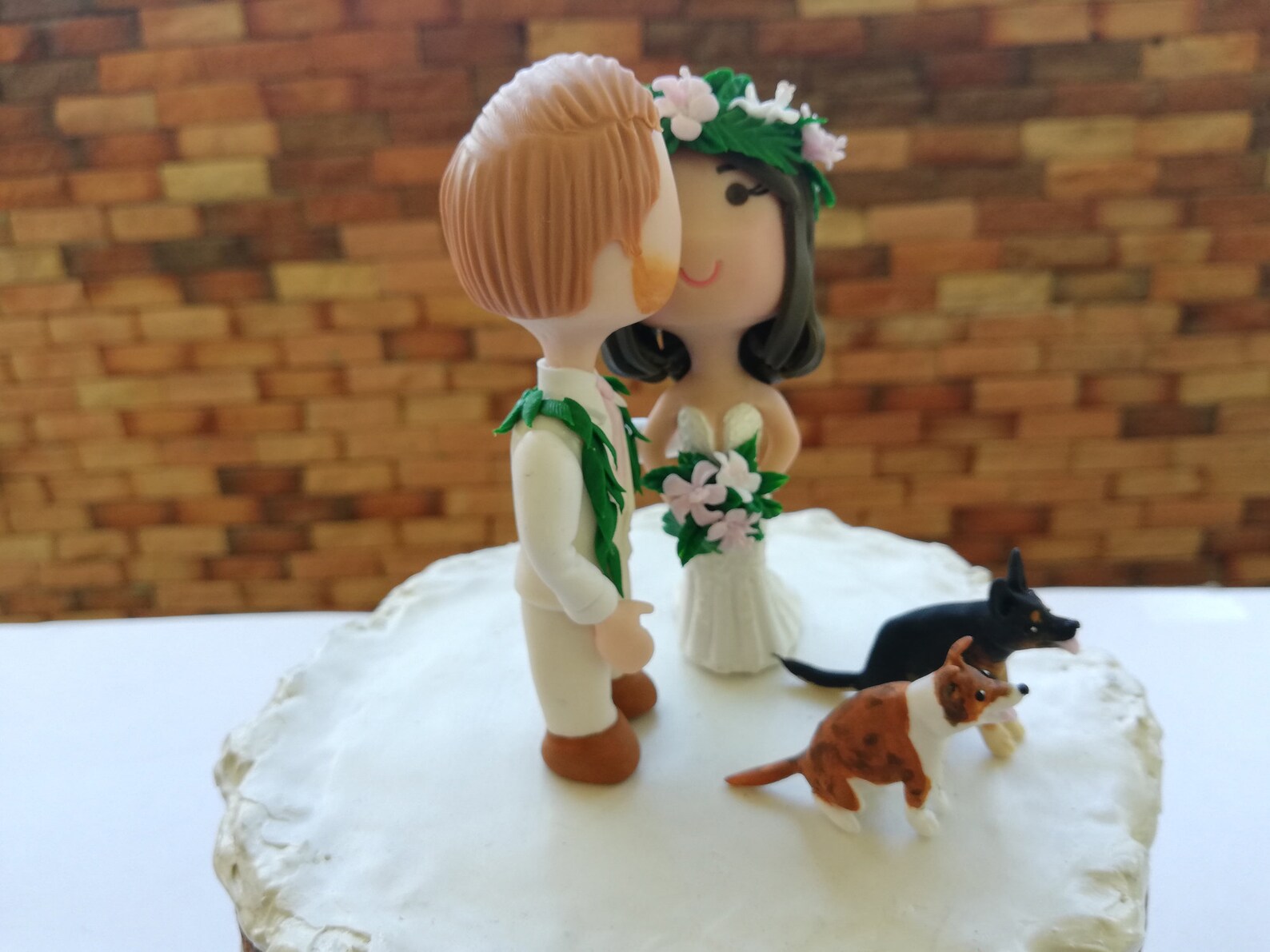 Chibi Wedding Cake Topper Hawaiian theme Anime Couple Bride | Etsy