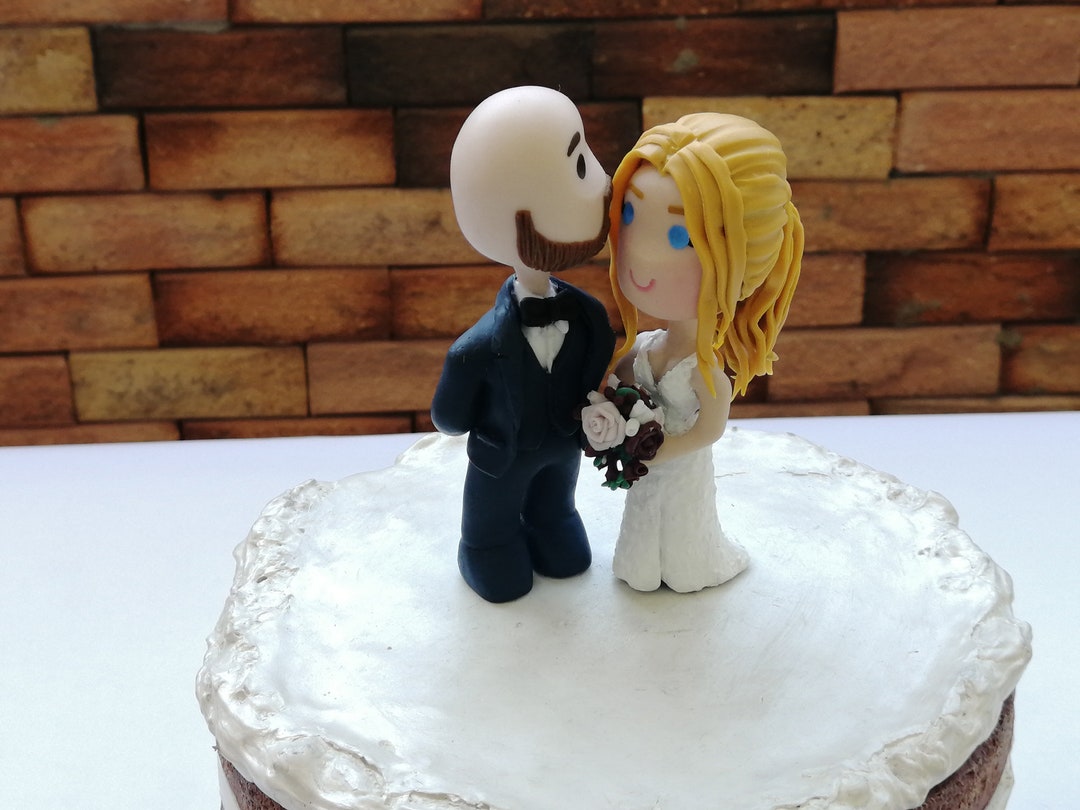 Chibi Wedding Cake Topper Anime Couple Bride and Groom Bald - Etsy