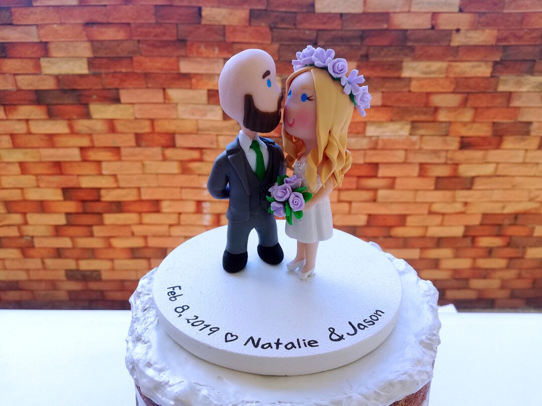 Chibi Wedding Cake Topper Anime Couple Bride Crown of Flowers and Groom ...