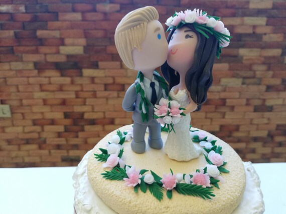 Chibi Wedding Cake Topper Hawaiian Theme Anime Couple Bride | Etsy