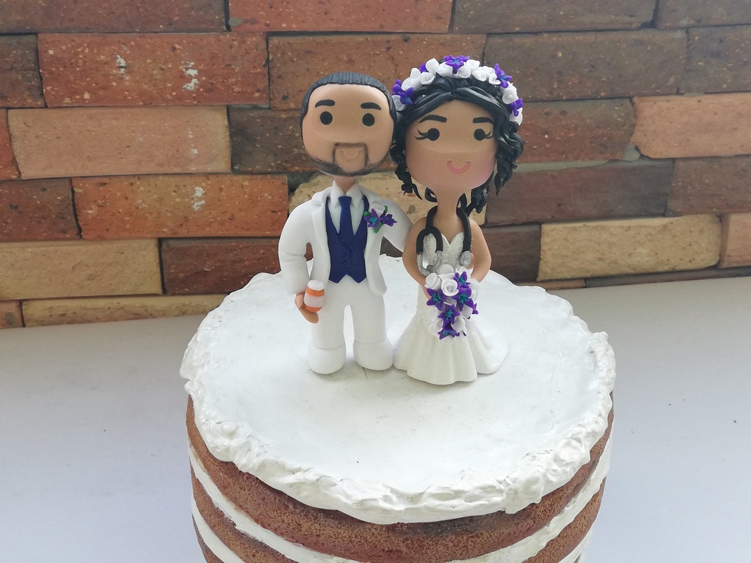 Chibi Wedding Cake Topper Hawaiian Theme Anime Couple Bride Crown of ...