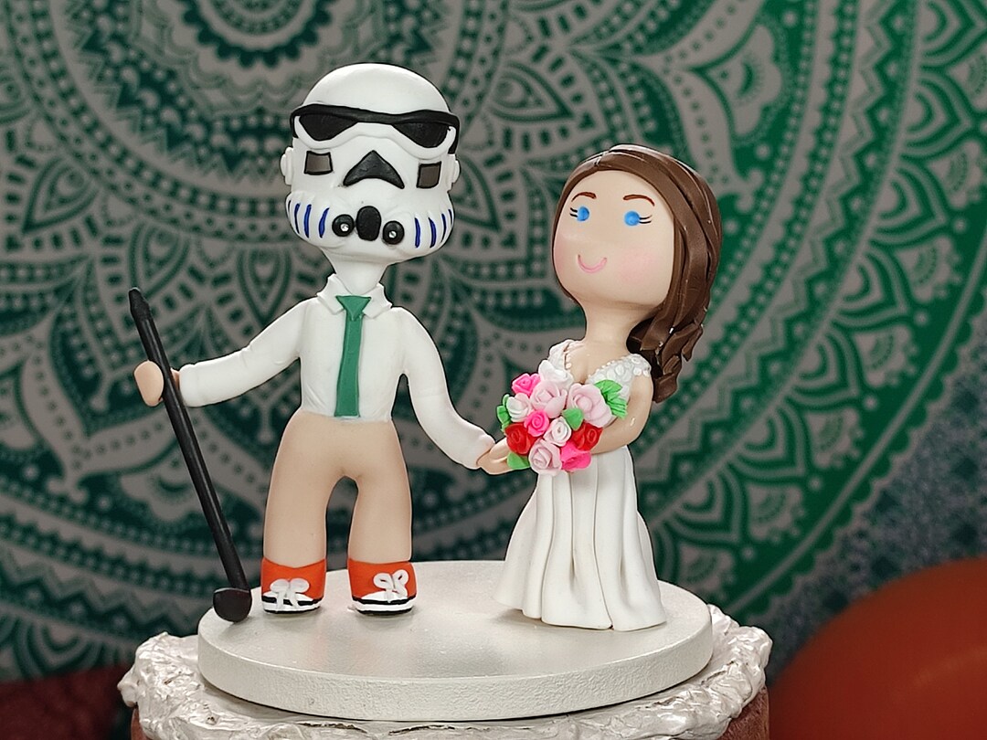 Chibi Wedding Cake Topper Starwars Inspired Couple Bride and Groom With ...