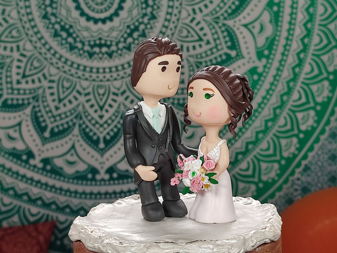 Chibi Wedding Cake Topper Anime Couple Bride With Bouquet of Pink ...