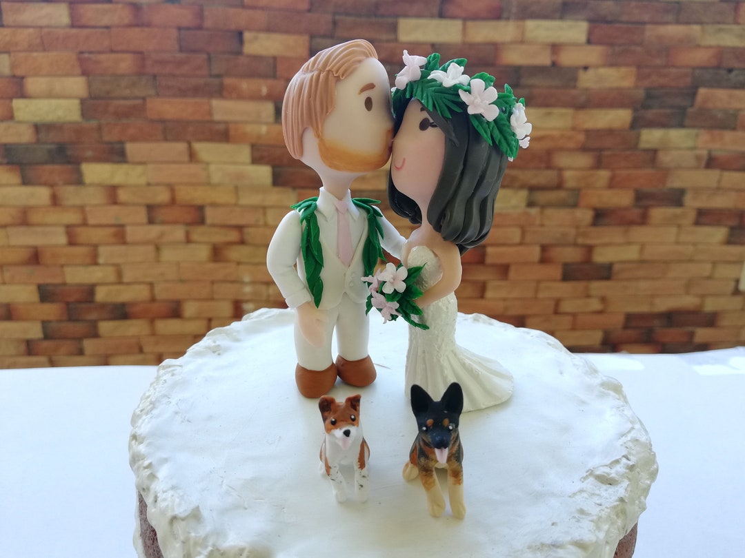 Chibi Wedding Cake Topper Hawaiian Theme Anime Couple Bride and Groom ...