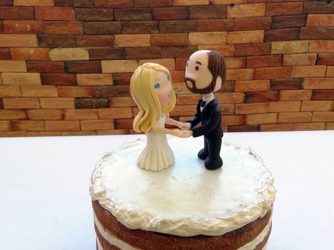 Chibi Wedding Cake Topper Couple Holding Hands Bride and Groom - Etsy