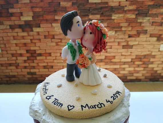 Chibi Wedding Cake Topper Hawaiian theme Anime Couple Bride | Etsy