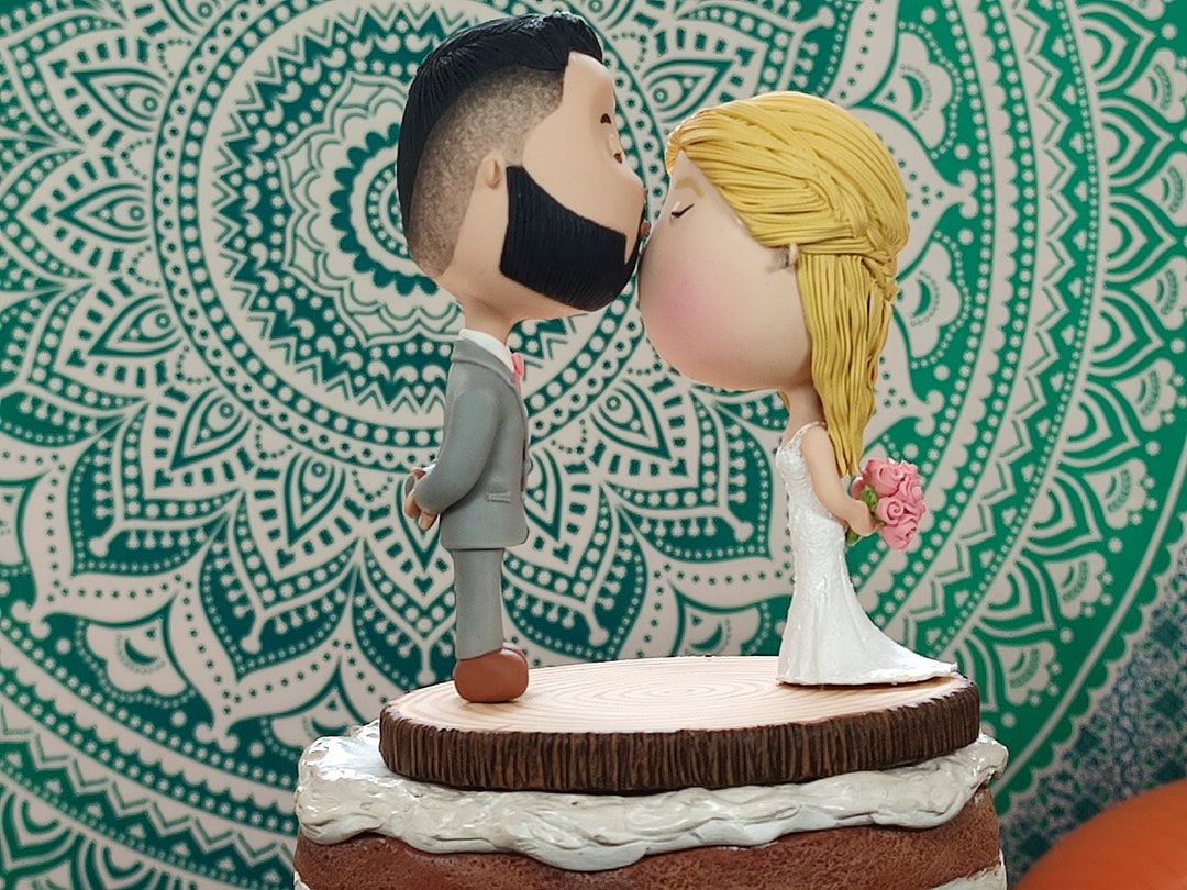 Personalised Wedding Cake Topper Groom With Beard Couple Bride and ...
