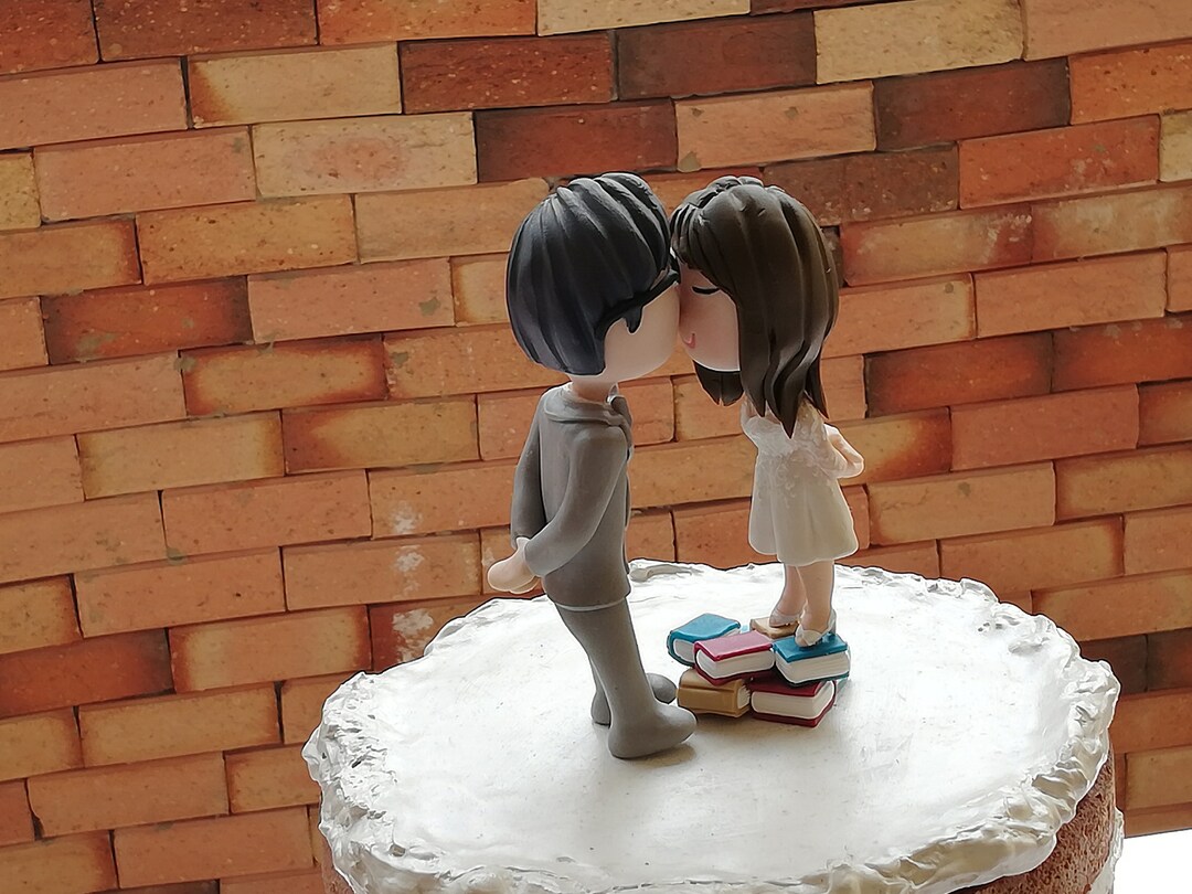 Chibi Wedding Cake Topper Anime Couple Bride on Top of Books - Etsy