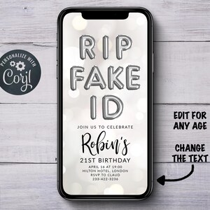 RIP Fake ID Birthday Party Evite, Phone Birthday Invite, Digital 21st ...