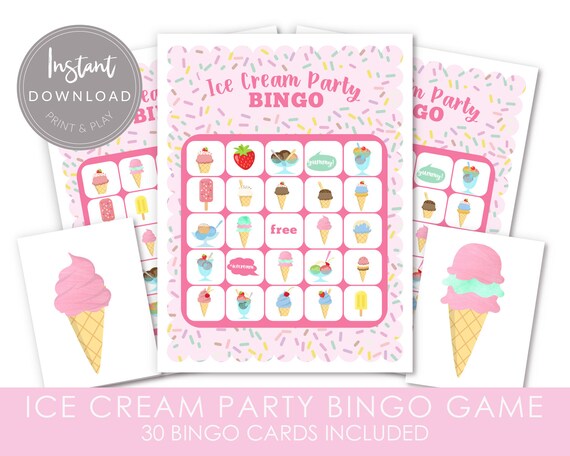 Ice Cream Bingo Game Ice Cream Party Game Printable Bingo | Etsy UK
