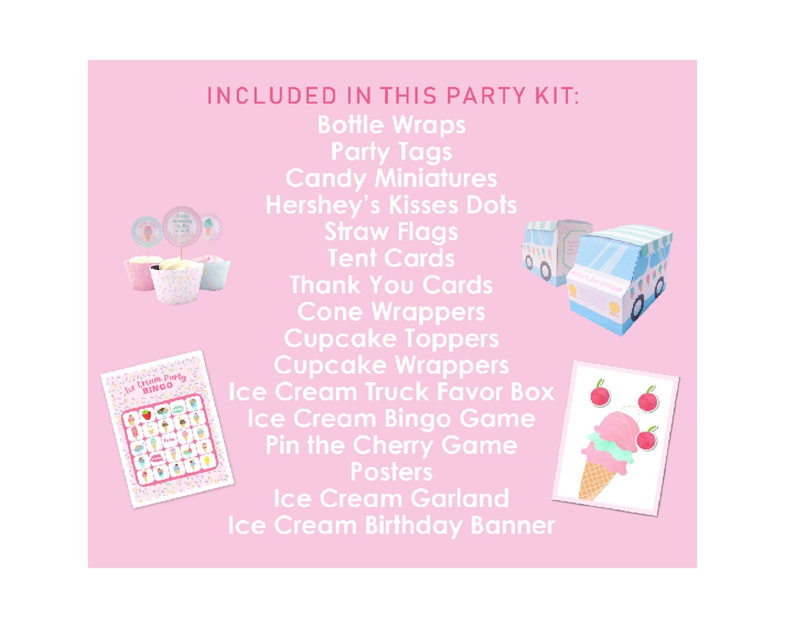 Ice Cream Party Package EDITABLE INSTANT DOWNLOAD Ice Cream | Etsy UK