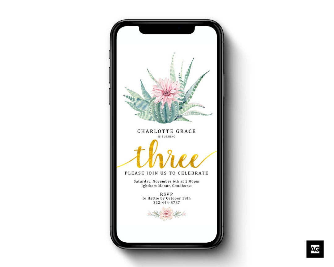 Cactus Birthday Invitation, Electronic Editable Birthday Invitation ...