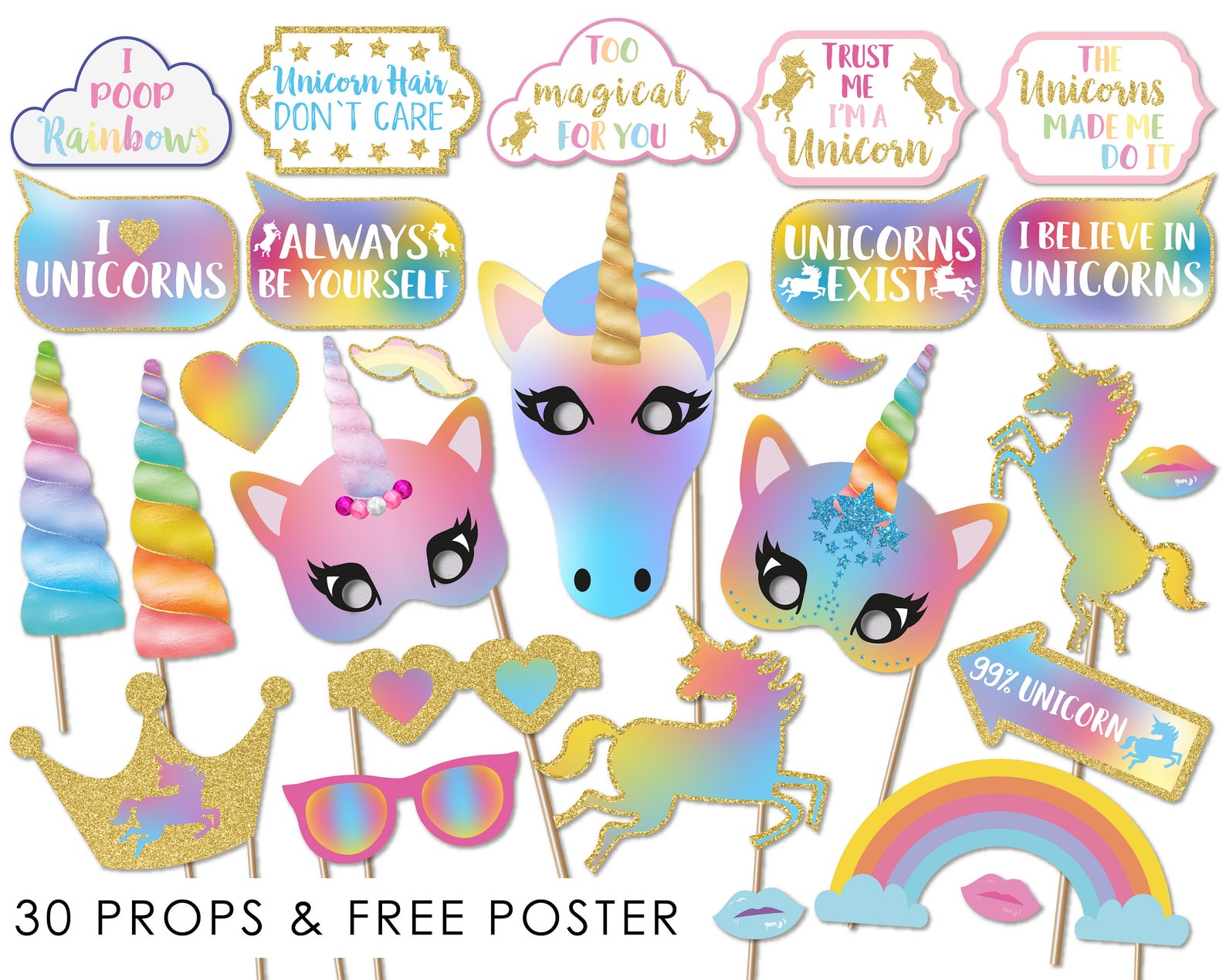Unicorn Photo Booth Rainbow Unicorn Photo Booth Props | Etsy