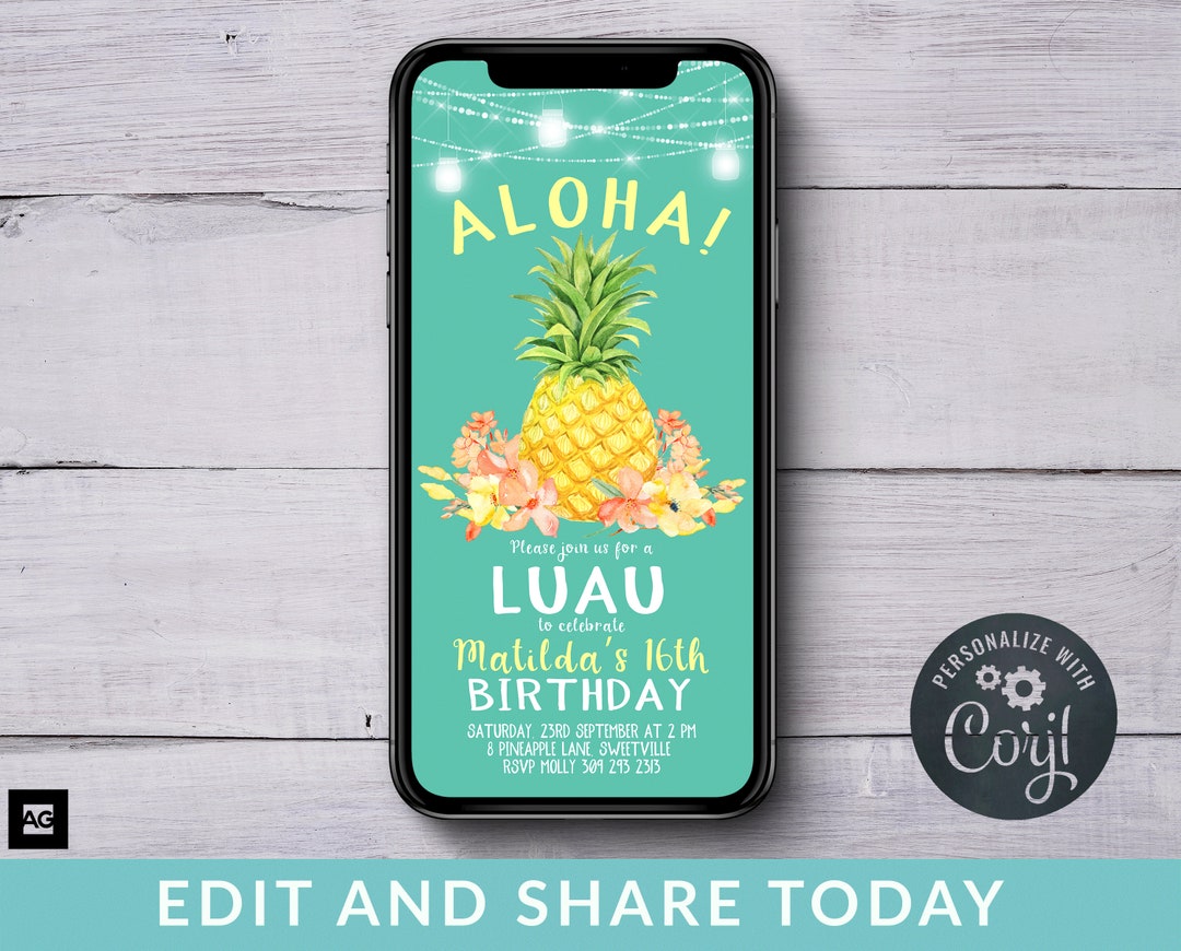 Electronic Aloha Invitation, Text Message Birthday Party Invites, SMS ...
