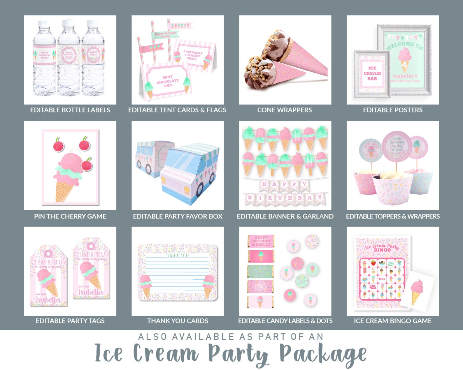 Ice Cream Bingo Game Ice Cream Party Game Printable Bingo | Etsy